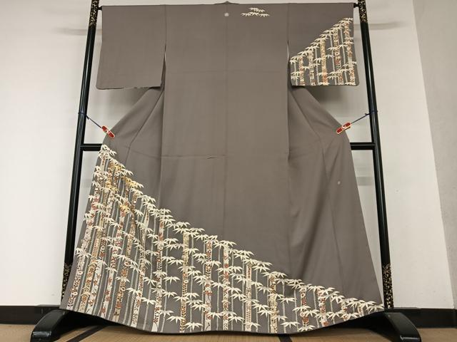 平和屋着物●江戸友禅　小倉貞右　訪問着　駒刺繍　松竹梅花間道　金彩　正絹　逸品　AAAY0240zg