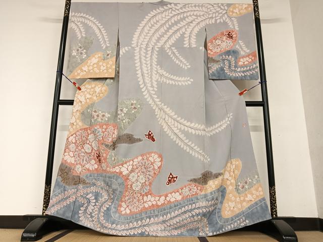 平和屋着物●十日町　名門　滝泰謹製　訪問着　絞り　辻が花　花鳥文　暈し染め　金彩　正絹　逸品　AAAY0243zg
