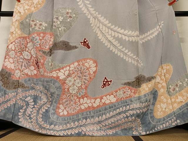 平和屋着物○十日町 名門 滝泰謹製 訪問着 絞り 辻が花 花鳥文 暈