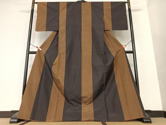 平和屋着物●上質な紬　縞　正絹　逸品　AAAY0270zg