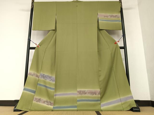 平和屋着物●訪問着　手描き　横段草花文　暈し染め　さが美扱い　ロング丈　正絹　逸品　AAAY0275zg