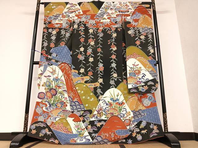 平和屋着物●紅型　振袖　松竹梅花鳥文　小田急百貨店扱い　正絹　逸品　AAAY0294zg