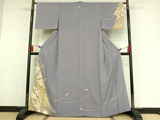 平和屋着物●訪問着　駒刺繍　扇草花文　組紐　ゑり善扱い　正絹　逸品　AAAY1514np