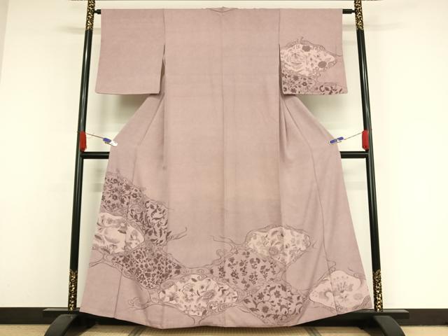 平和屋着物●人間国宝 小宮康孝　訪問着　江戸小紋　花唐草文　鮫小紋柄　正絹　逸品　AAAY1528np