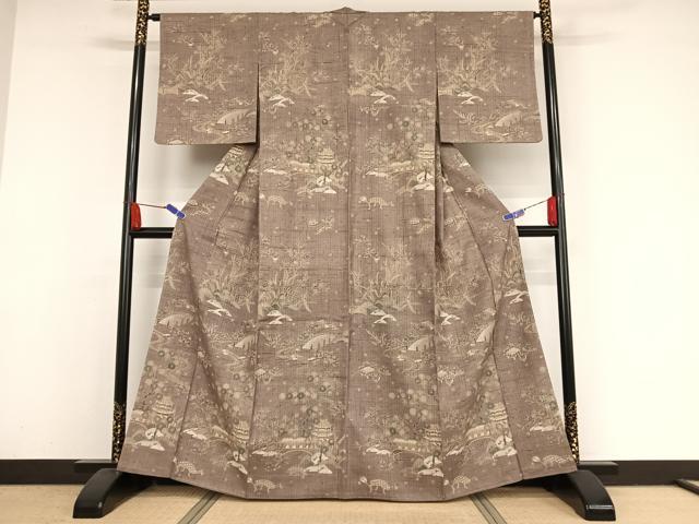 平和屋着物●染織の名門　しょうざん  生紬　風景文　正絹　逸品　未使用　AAAY1538np