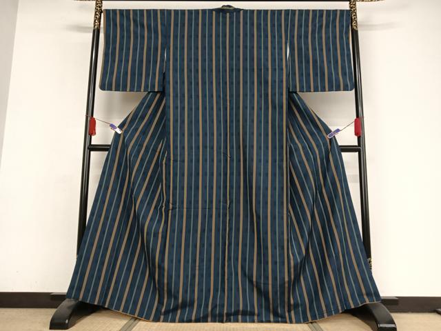 平和屋着物○花織 紬 縞 正絹 逸品 AAAY1544np