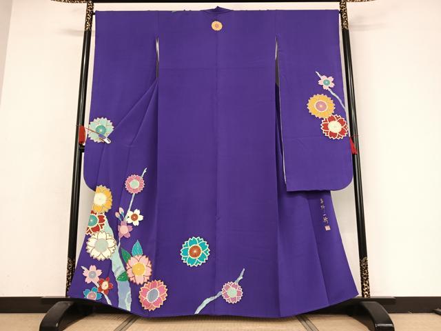 平和屋着物●染色作家　草野一騎　振袖　枝花文　金彩　正絹　逸品　AAAY1573np