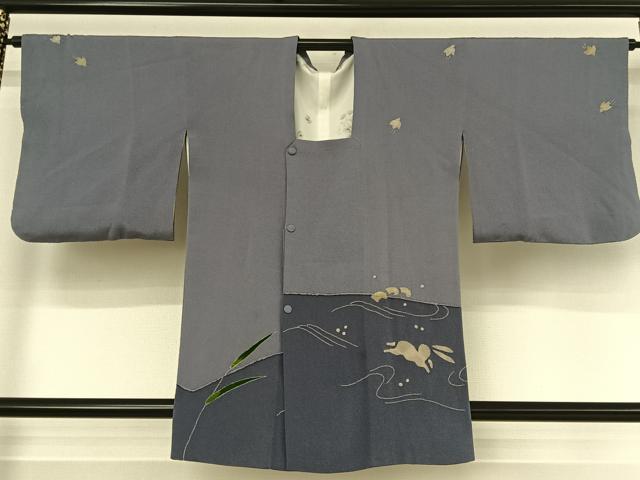 平和屋着物●久呂田道行　道行コート　うさぎ　兎　千鳥　笹　鬼しぼ縮緬　正絹　逸品　AAAY1576np