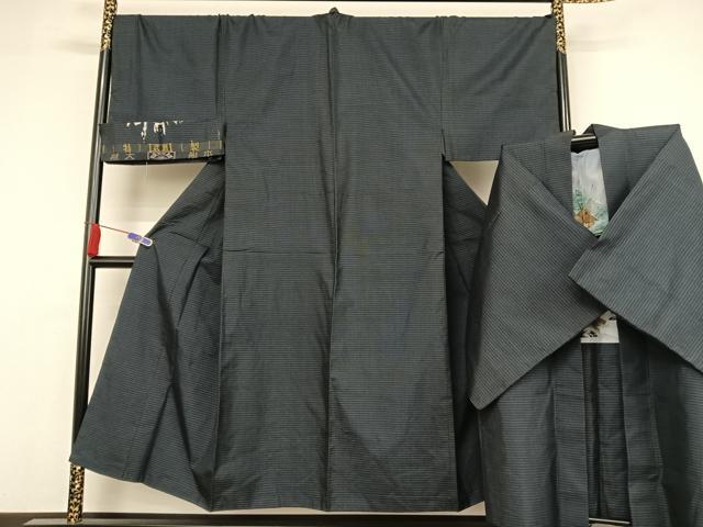 平和屋着物●男性　本場大島紬　アンサンブル　格子　キングサイズ　証紙付き　正絹　逸品　AAAY1578np