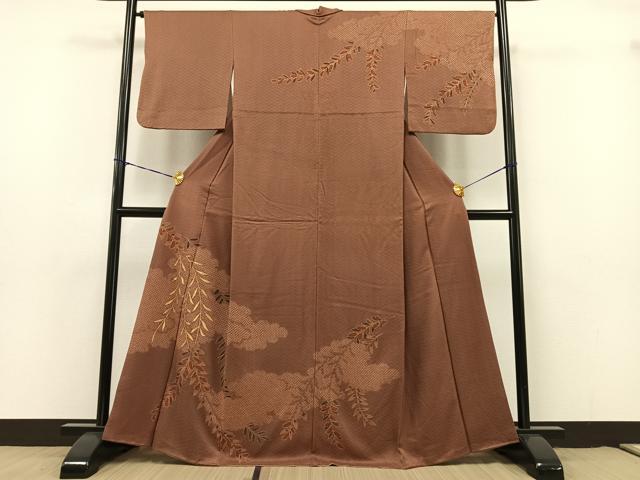 平和屋着物●訪問着　絞り　枝葉文　金彩　正絹　逸品　AAAY1721np