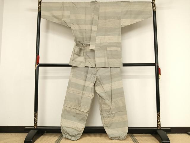 平和屋着物▽男性　作務衣　本場大島紬　単衣　正絹　逸品　AAAY1771np