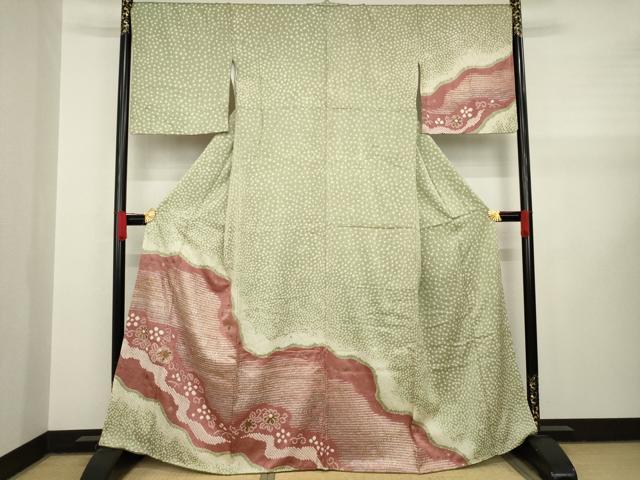 平和屋着物●訪問着　総絞り　流水花文　金銀彩　正絹　逸品　AAAY1856ck