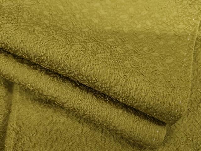 平和屋着物●上質な色無地　葉尽くし地紋　青朽葉色　正絹　逸品　AAAY1892ck