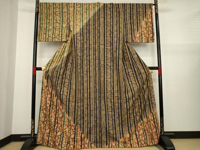 平和屋着物●訪問着　紬地　更紗花文　正絹　逸品　AAAY1893ck