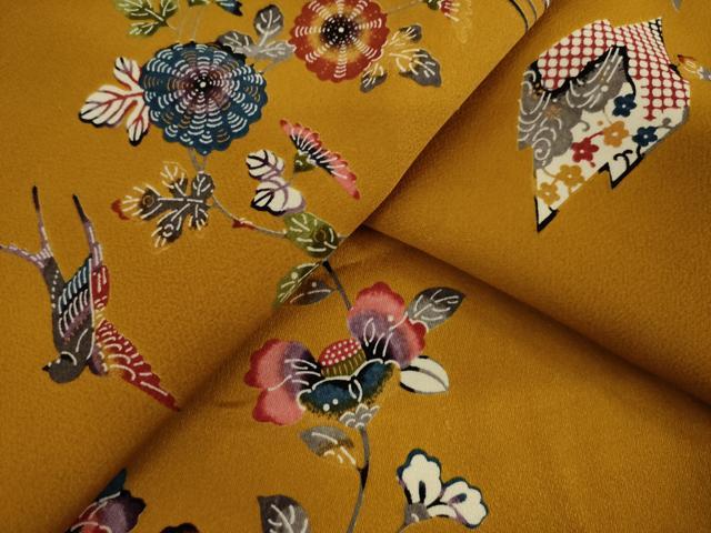 平和屋着物●上質な小紋　型染め　松皮菱花鳥文　正絹　逸品　AAAY1910ck