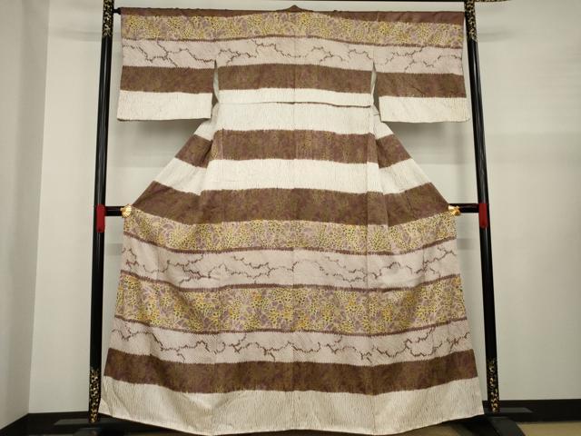 平和屋着物●訪問着　絞り　横段花文　正絹　逸品　AAAY1918ck