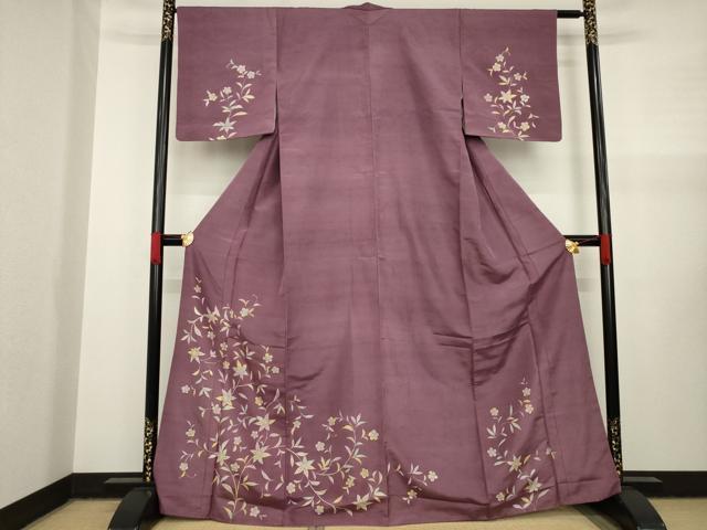 平和屋着物●訪問着　紬地　草花文　金彩　正絹　逸品　AAAY1927ck