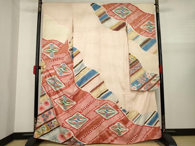 平和屋着物●豪華振袖　絞り　向かい鳥花菱文　金彩　正絹　逸品　AAAY1929ck