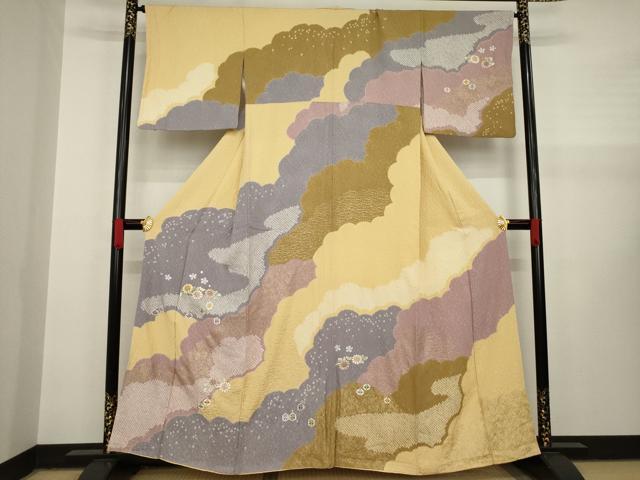 平和屋着物●訪問着　絞り　刺繍　道長花文　金糸　金彩　正絹　逸品　AAAY1941ck