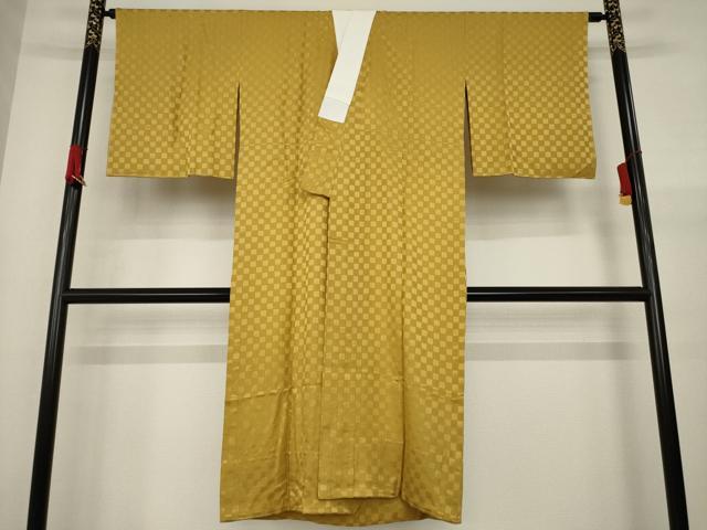 平和屋着物●長襦袢　無双仕立て　作家物　いろ遊び　市松地紋　山吹茶色　正絹　逸品　未使用　AAAY4712ck