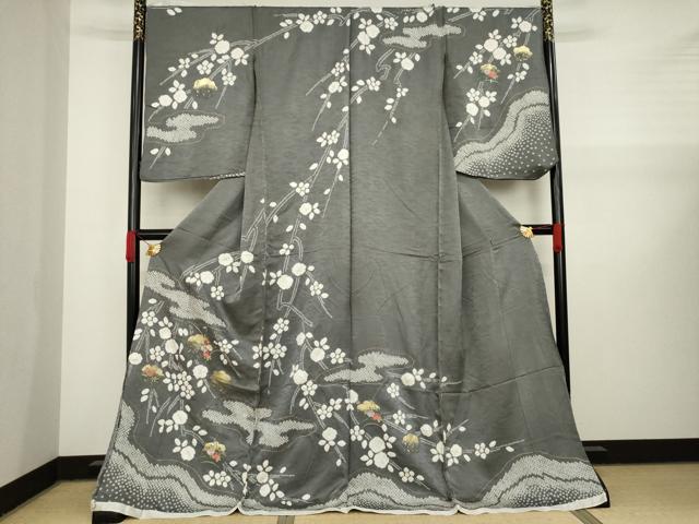 平和屋着物●訪問着　絞り　刺繍　枝垂れ花文　金糸　上代38万　仮絵羽　正絹　逸品　未使用　AAAY4720ck
