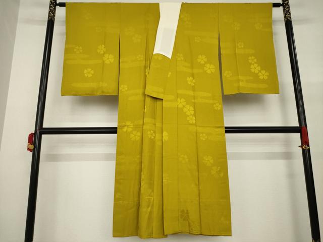 平和屋着物●長襦袢　無双仕立て　エ霞舞花地紋　黄金色　やまと誂製　正絹　逸品　AAAY4734ck