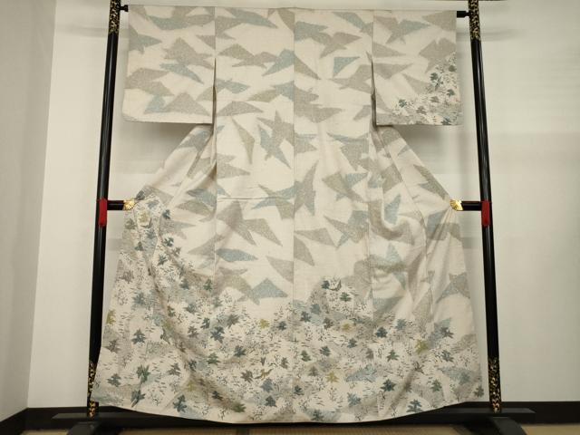 平和屋着物●訪問着　紬地　飛鶴風景文　正絹　逸品　AAAY4742ck