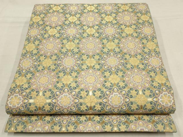 平和屋着物▼極上　「美しいキモノ」お馴染みのメーカー　となみ織物　六通柄袋帯　王朝の典雅　花唐草文　金糸　正絹　逸品　AAAY5077wj