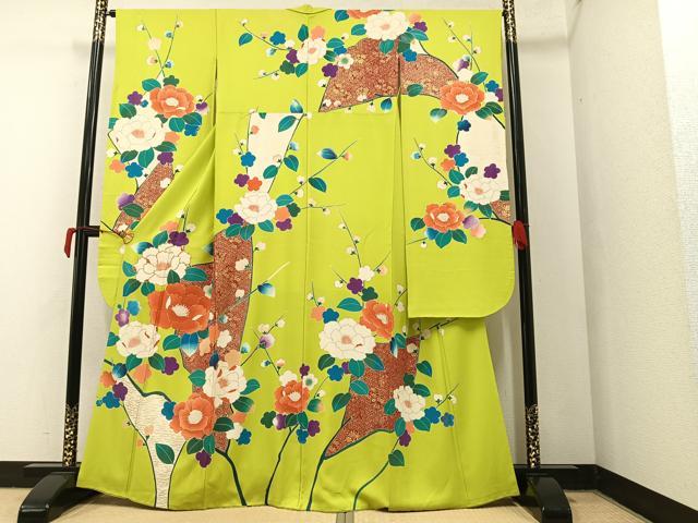 平和屋着物●豪華振袖　枝花文　金彩　正絹　逸品　AAAY5603ph