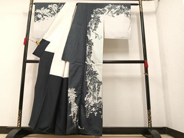 平和屋着物○巨匠 前田華清 手描き 本場染大島紬 訪問着 草花シルエット