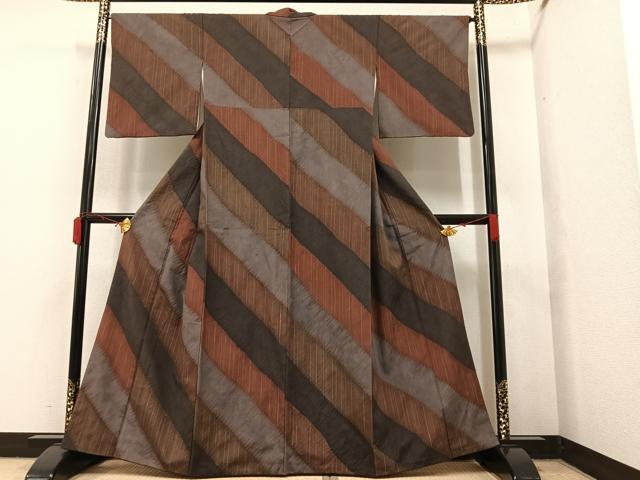 平和屋着物●上質な紬　斜縞　正絹　逸品　AAAY5638ph