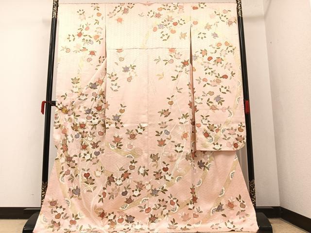平和屋着物●十日町老舗ブランド　吉澤友禅　吾妻徳穂　振袖　駒刺繍　橘　金彩　正絹　逸品　AAAY5929ph