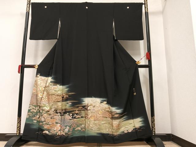 平和屋着物●金彩友禅　卓越技能者・名工・和田光正　黒留袖　松竹梅吉祥草花文　暈し染め　金銀彩　正絹　逸品　AAAY5953ph