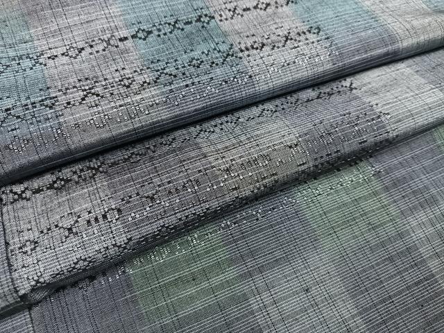 平和屋着物●上質な紬 　花織　市松　鈴乃屋扱い　正絹　逸品　未使用　AAAY5985ph