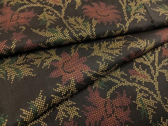 平和屋着物●本場大島紬　一元7マルキ　更紗花文　正絹　逸品　AAAY5988ph