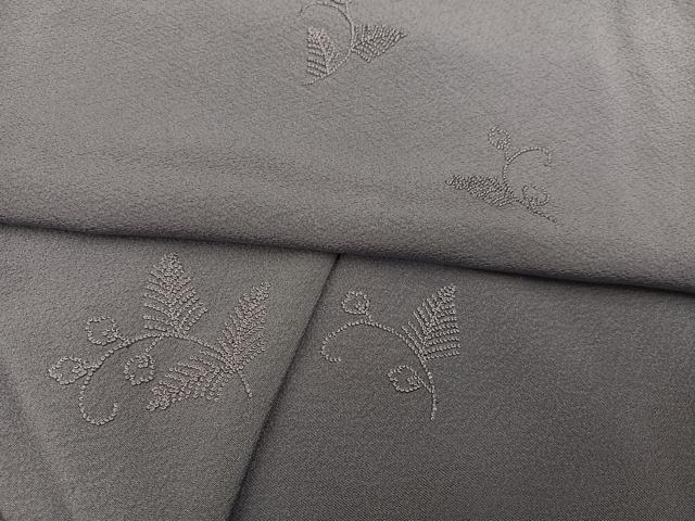 平和屋着物●無地絵羽訪問着　中国三大刺繍　相良刺繍　草花文　薄鼠色　正絹　逸品　AAAY6304ph