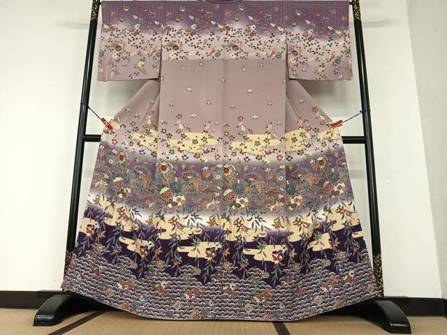 平和屋着物●訪問着　草花文　暈し染め　金彩　正絹　逸品　AAAY6447zg