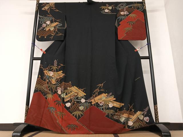 平和屋着物●ファッションデザイナー　HIROKO KOSHINO　コシノヒロコ　訪問着　流水草花文　金彩　胴抜き仕立て　正絹　逸品　AAAY6468zg