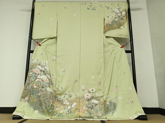 平和屋着物●訪問着　友禅　作家物　花風　草花文　暈し染め　金彩　丹後ちりめん　仮絵羽　正絹　逸品　未使用　AAAY6510zg