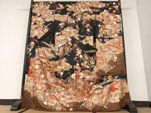 平和屋着物●豪華振袖　駒刺繍　花鼓舞蝶文　暈し染め　金彩　丹後ちりめん　仮絵羽　逸品　未使用　AAAY6521zg