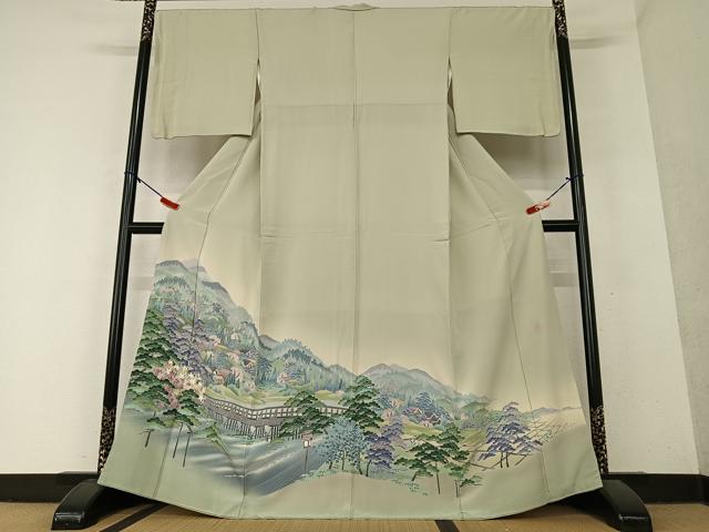 平和屋着物●十日町友禅作家　阿部佳雪　色留袖　風景草花文　正絹　逸品　AAAY6529zg