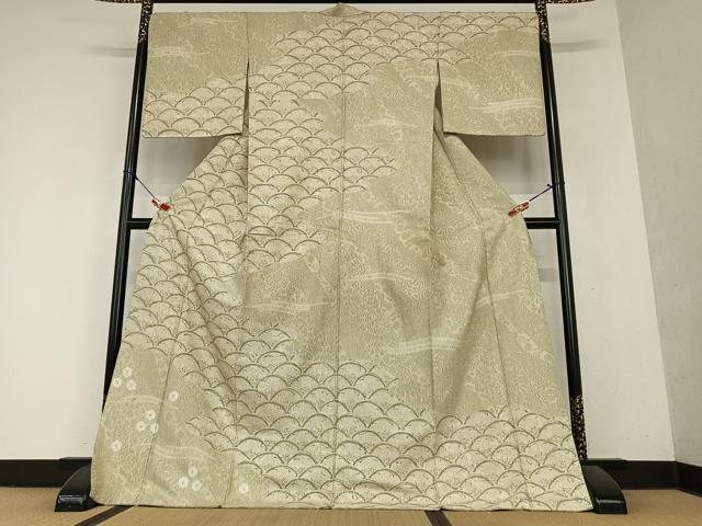 平和屋着物●訪問着　お召地　絞り　青海波　ロング丈　正絹　逸品　AAAY6568zg