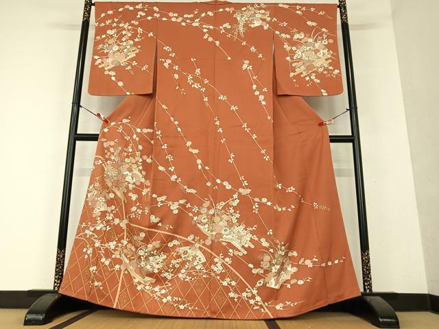 平和屋着物●訪問着　駒刺繍　花筏文　金彩　正絹　逸品　AAAY6599zg