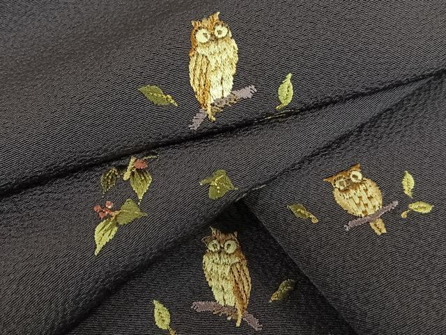 平和屋着物●上質な小紋　総刺繍　ミミズク　正絹　逸品　AAAY6601zg