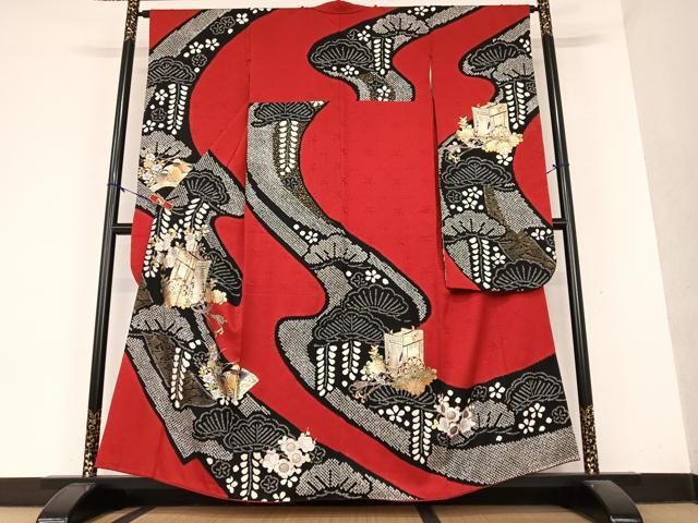 平和屋着物●豪華振袖　絞り　御所車鴛鴦花文　金彩　正絹　逸品　AAAY6602zg