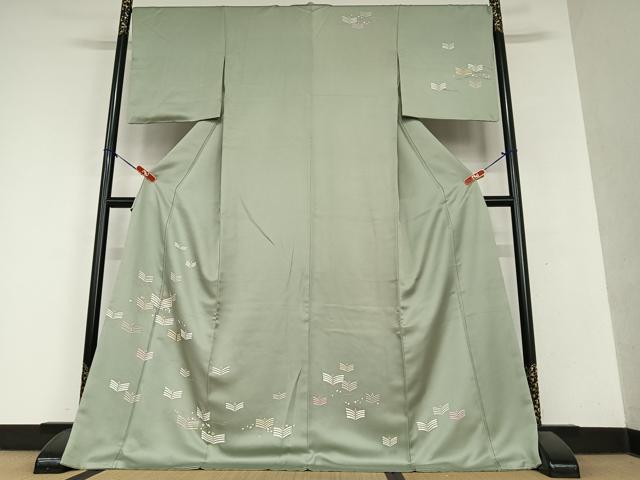 平和屋着物●訪問着　刺繍　松　敷松葉　金彩　ロング丈　正絹　逸品　AAAY6625zg