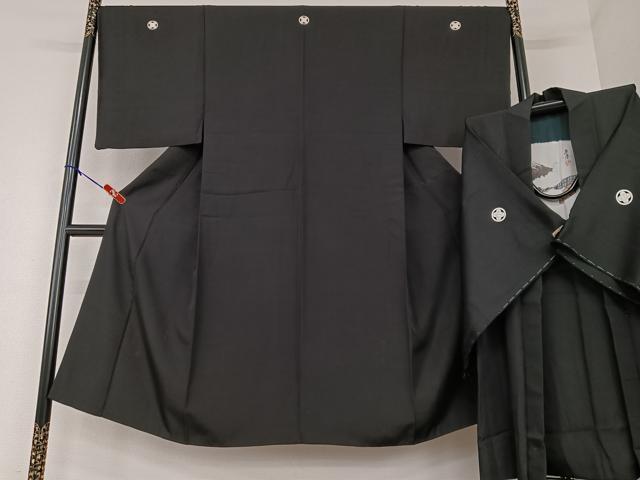 平和屋着物●男性　黒紋付　長羽織セット　正絹　逸品　AAAY6650zg