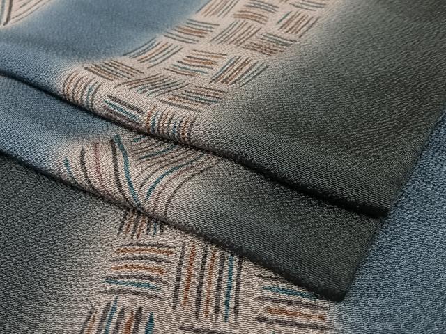 平和屋着物●上質な小紋　網代文様　鬼しぼ縮緬　正絹　逸品　AAAY6651zg