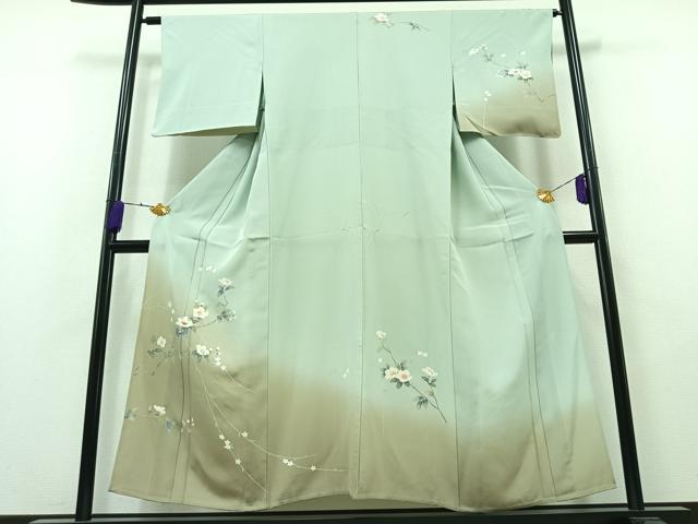 平和屋着物▽訪問着　単衣　螺鈿　枝花文　暈し染め　正絹　逸品　AAAY7250jh