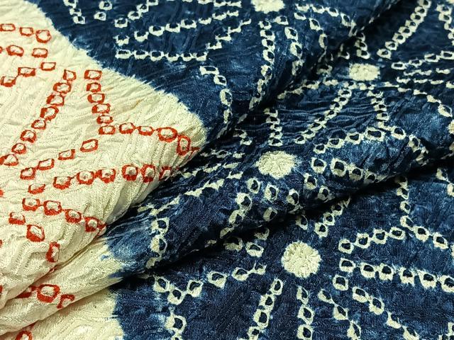 平和屋着物▽上質な小紋　単衣　絞り　麻の葉間道　正絹　逸品　AAAY7254jh